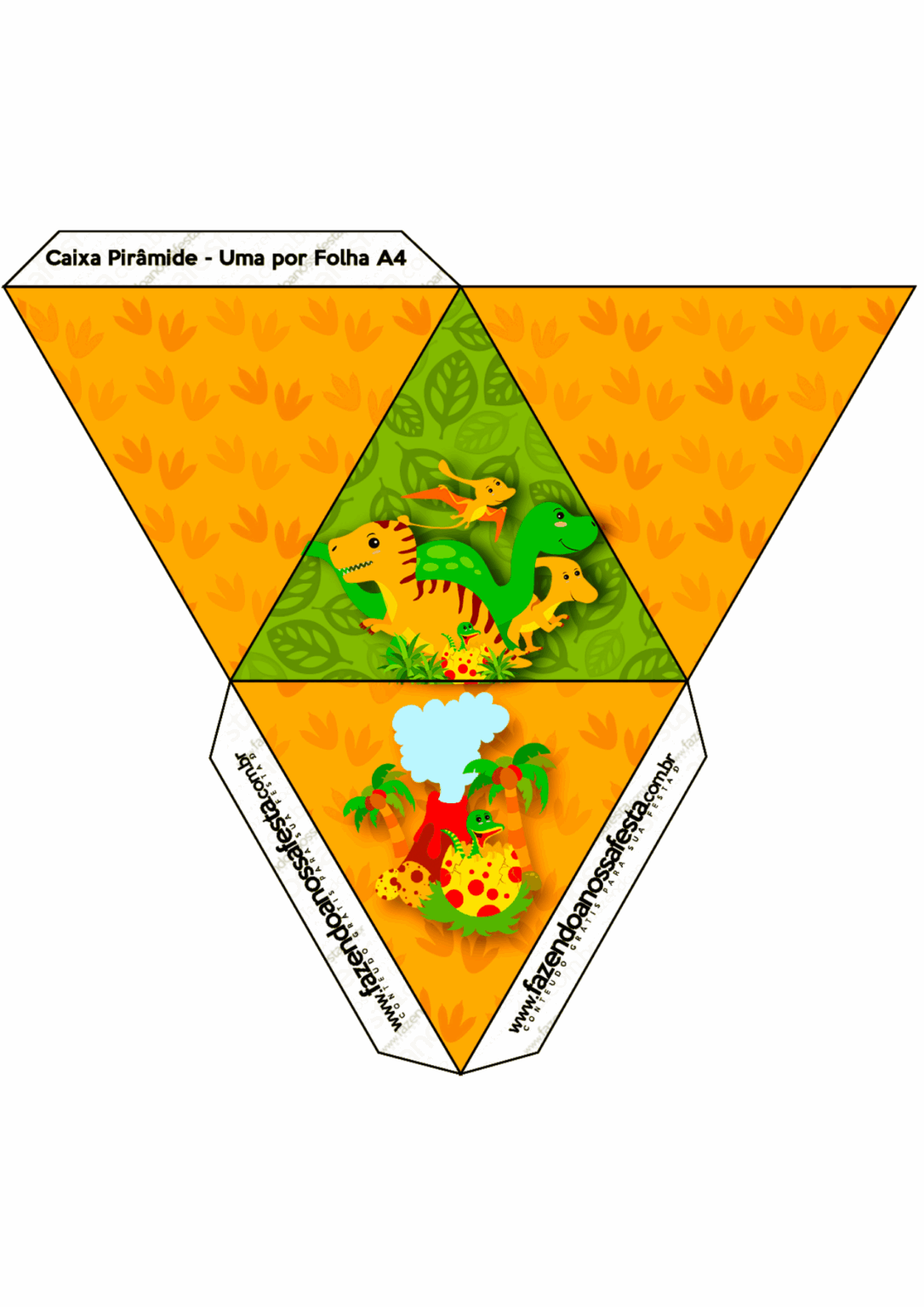 Caixa piramide dinossauro para imprimir: 11 moldes